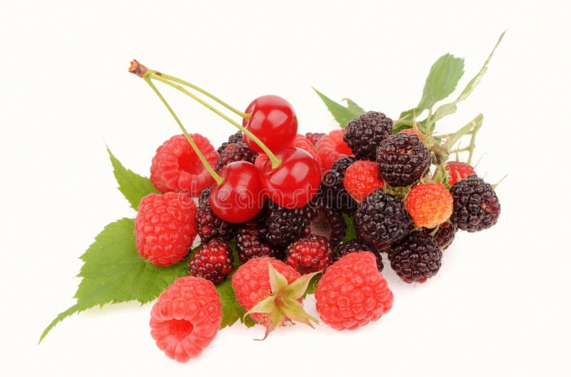 Sweet Fresh Raspberry Fruit with Cherry Stock Image - Image of health ...