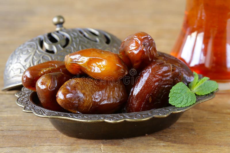 Sweet Fruit Dates for Traditional Tea Stock Image - Image of silver ...