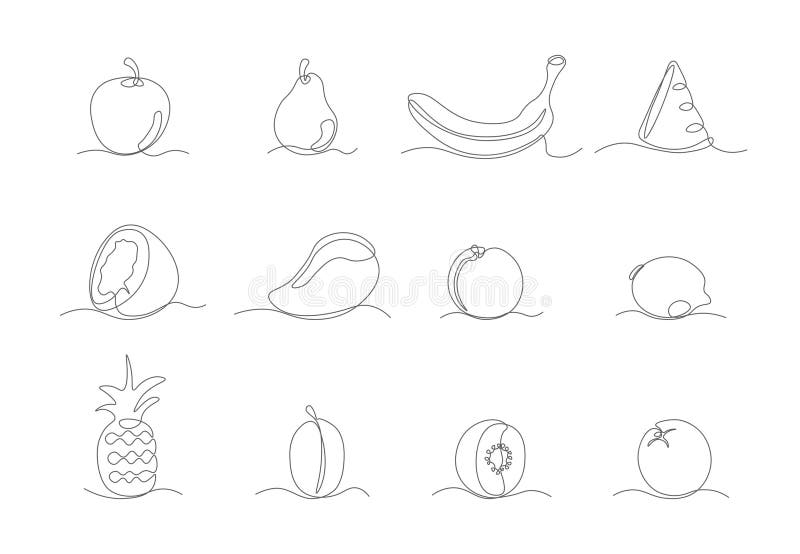 Sweet Fruit One Continuous Line Drawing Sign Emblem Icon Set. Vector ...