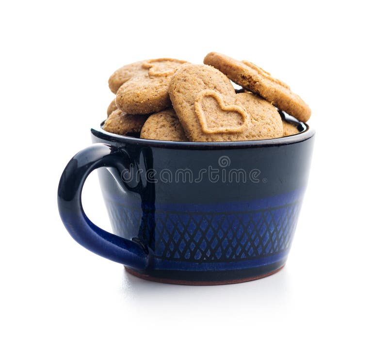 Sweet Gingerbread Hearts in Cup Isolated on White Background Stock ...