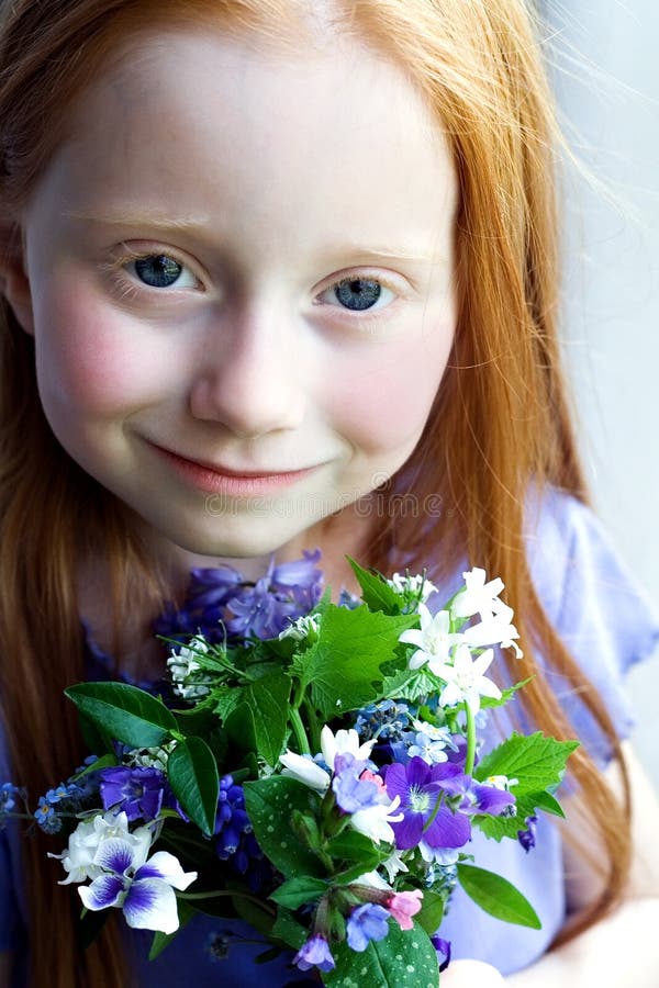 Sweet Girl with Flowers stock image. Image of long, sweet - 2387177