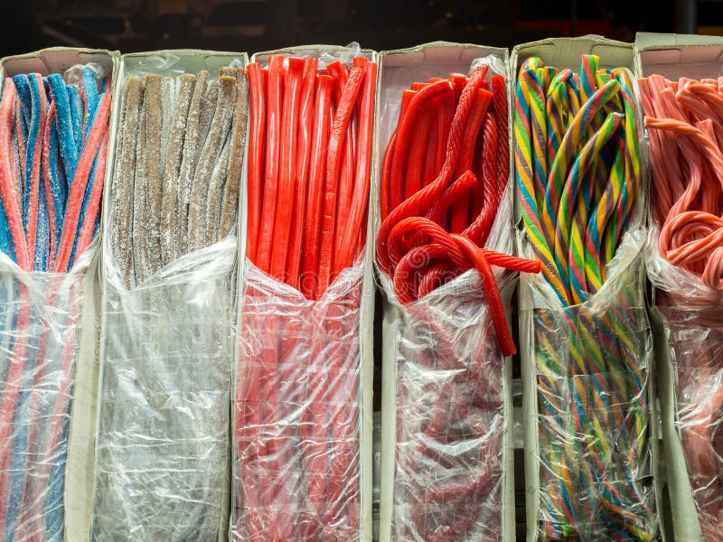 Sweet Gummy Sticks on a Funfair Stand Stock Photo - Image of dessert ...
