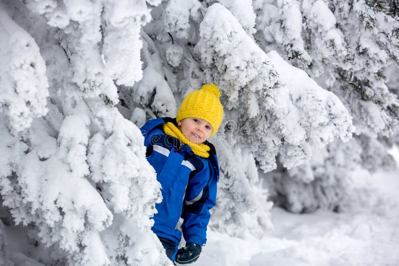 Sweet Happy Child, Playing in Deep Snow Stock Image - Image of small ...