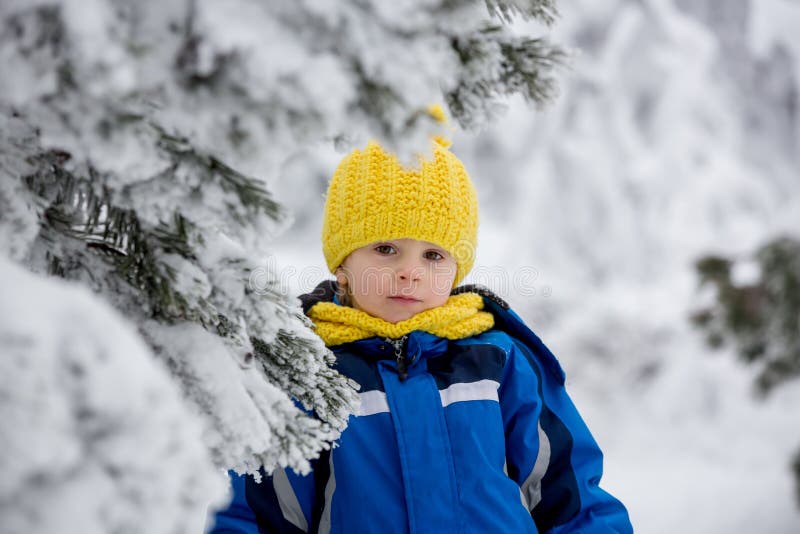Sweet Happy Child, Playing in Deep Snow Stock Image - Image of baby ...