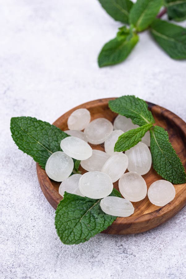 Sweet Hard Peppermint Candy and Mint Stock Photo - Image of dessert ...
