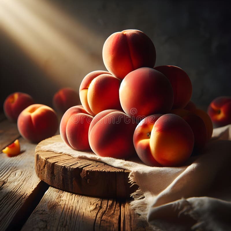 Sweet Harmony: Three Peaches Stacked in Delicate Balance. Stock ...