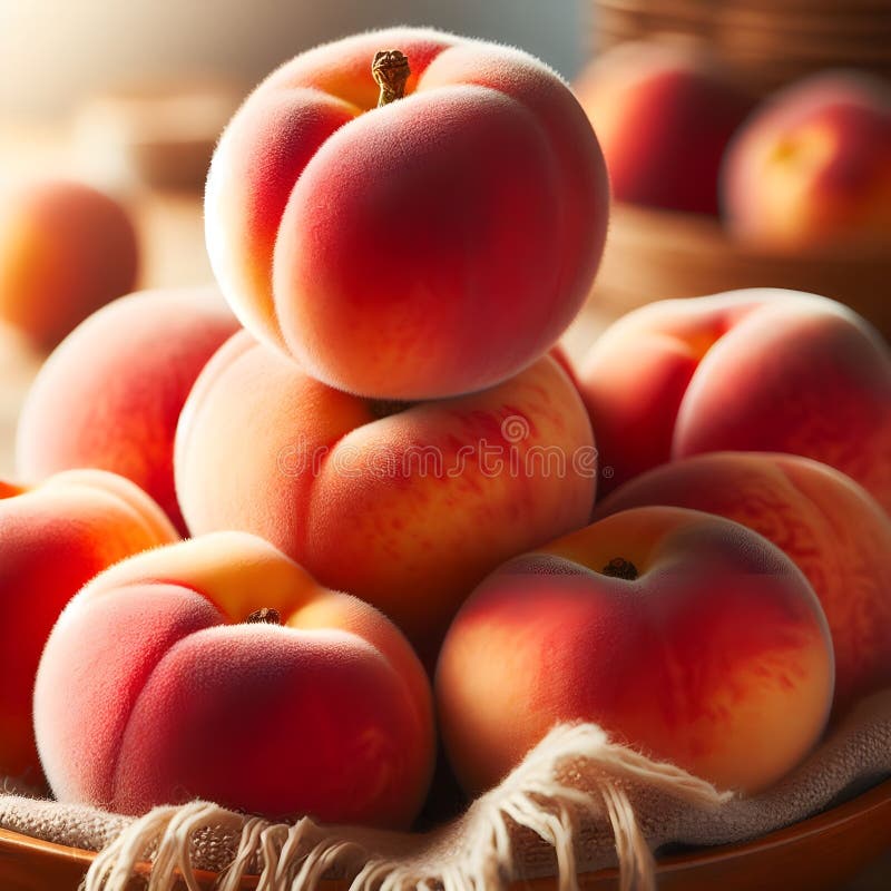 Sweet Harmony: Three Peaches Stacked in Delicate Balance. Stock ...