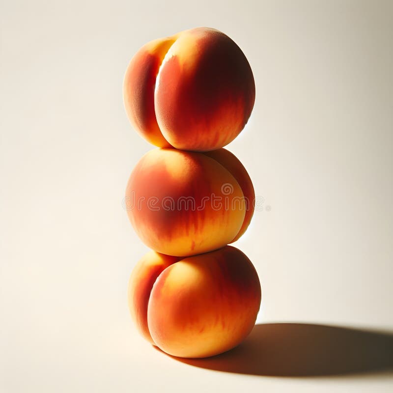 Sweet Harmony: Three Peaches Stacked in Delicate Balance. Stock ...
