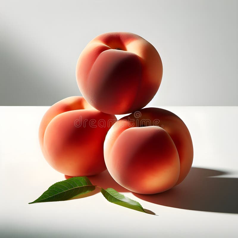 Sweet Harmony: Three Peaches Stacked in Delicate Balance. Stock ...
