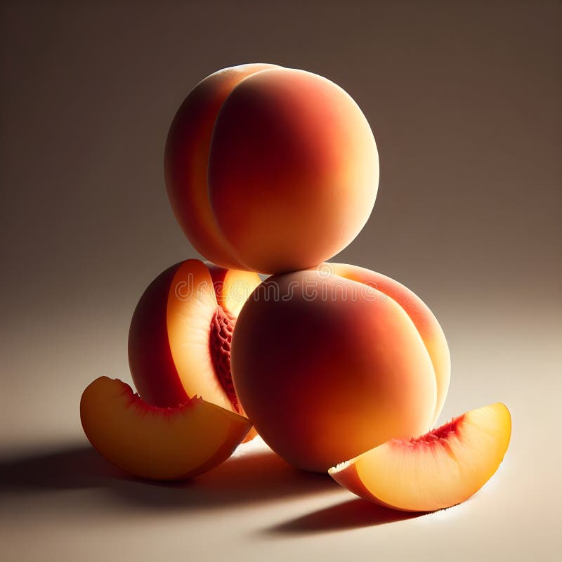 Sweet Harmony: Three Peaches Stacked in Delicate Balance. Stock ...