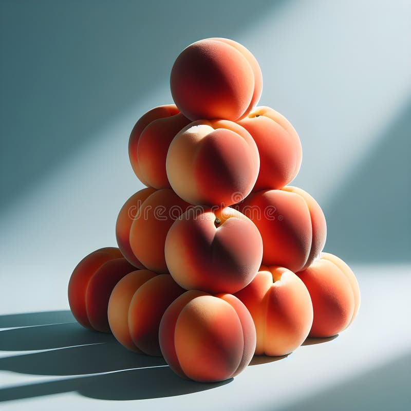 Sweet Harmony: Three Peaches Stacked in Delicate Balance. Stock ...