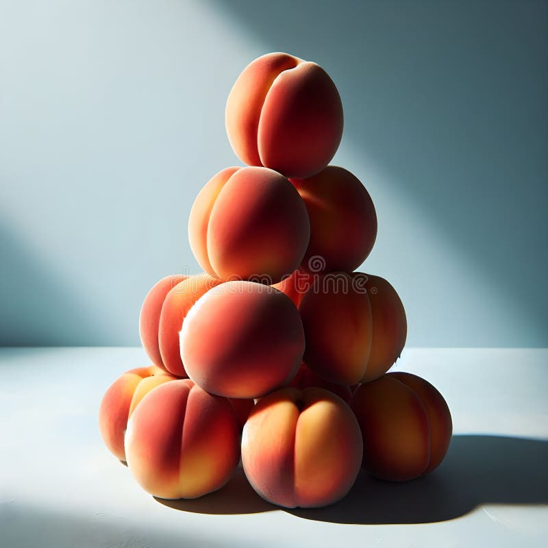 Sweet Harmony: Three Peaches Stacked in Delicate Balance. Stock ...