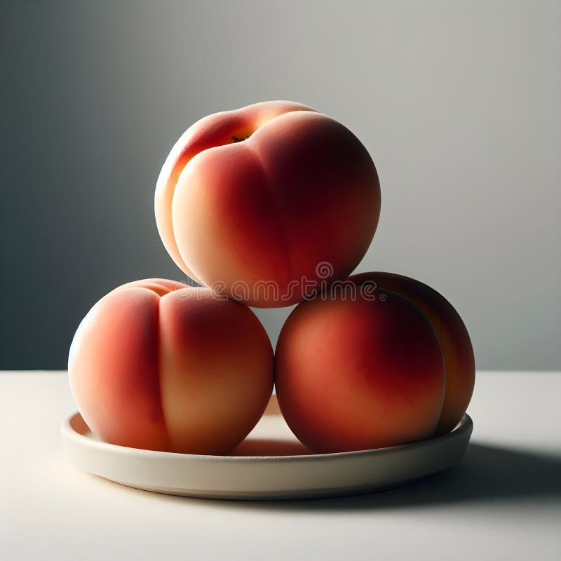 Sweet Harmony: Three Peaches Stacked in Delicate Balance. Stock ...