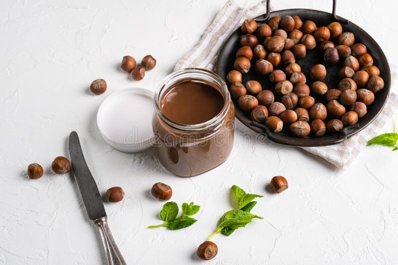 Sweet Hazelnut Spread, on White Stone Table Background Stock Photo ...