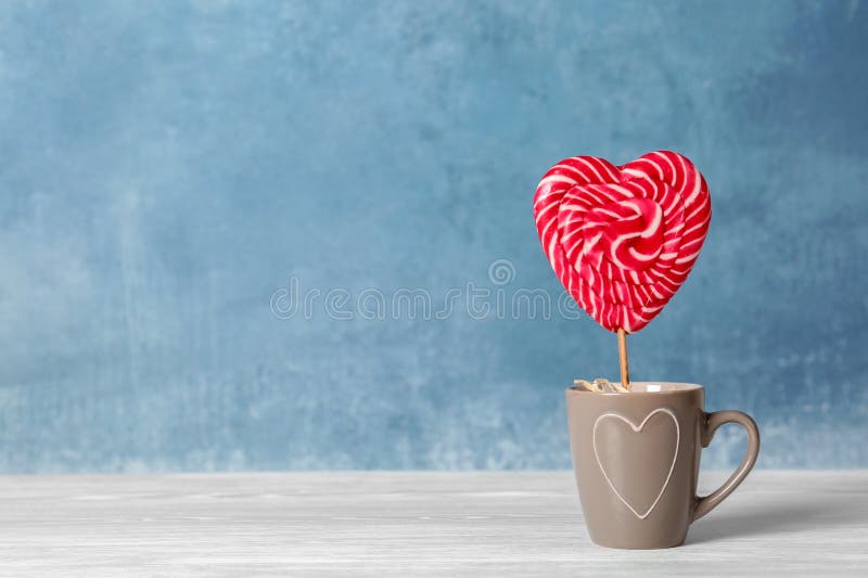 Sweet Heart Shaped Lollipop in Cup on Table Stock Image - Image of love ...