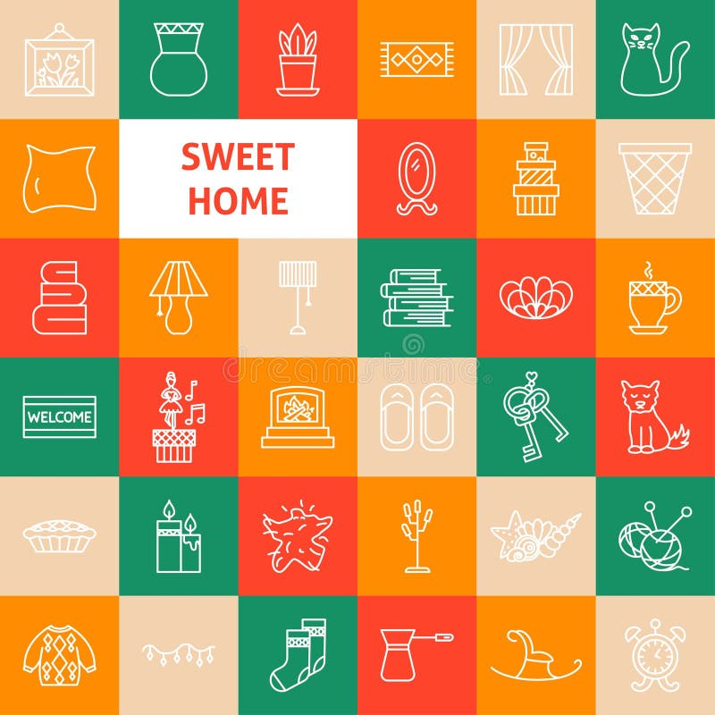 Sweet Home Line Icons stock illustration. Illustration of chair - 375444530