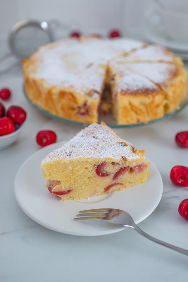 Sweet Home Made Cherry Vanilla Ricotta Cake Stock Image - Image of ...