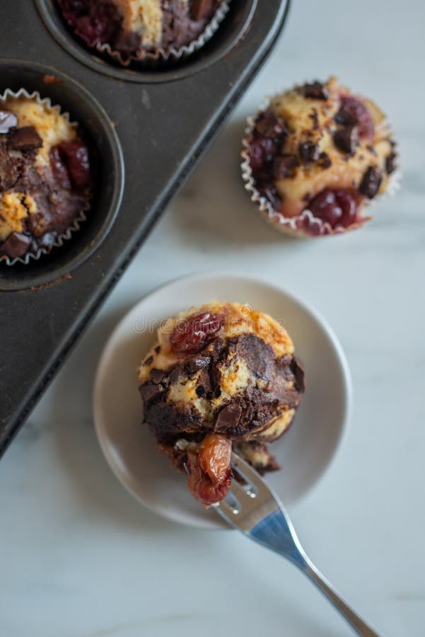 Sweet Home Made Chocolate Vanilla Muffins with Cherry Stock Image ...