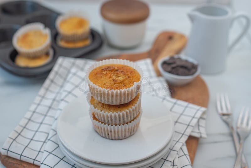 Sweet Home Made Vanilla Muffin with Chocolate Stock Photo - Image of ...