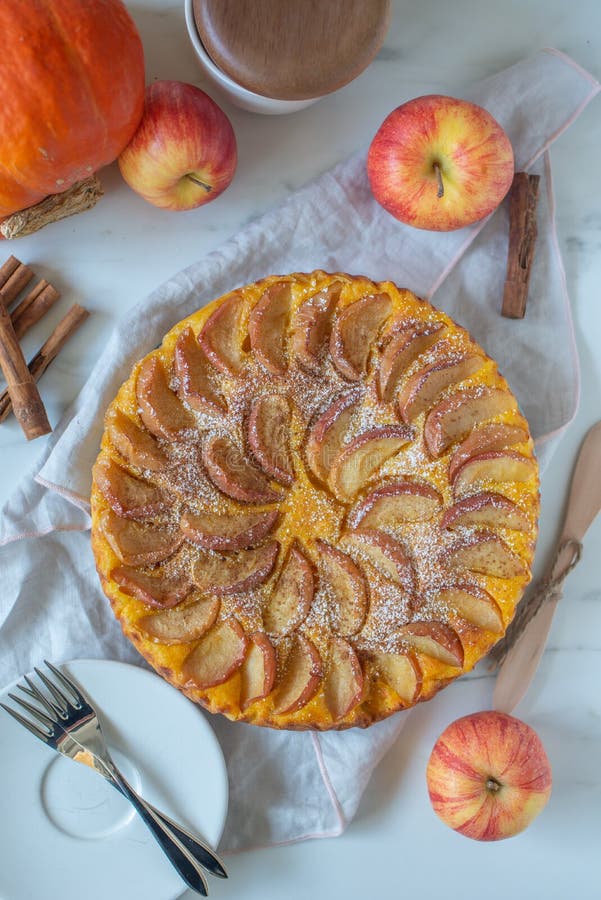 Sweet Home Made Pumpkin Apple Pie on a Table Stock Photo - Image of ...