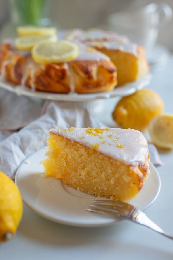 Yellow Lemon Cake with Icing Stock Photo - Image of breakfast, dish ...