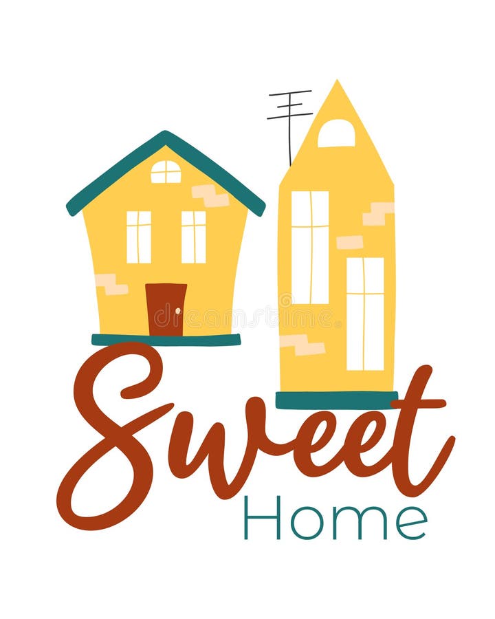 Sweet Home Postcard. Vector Illustration with Houses in Boho Style ...