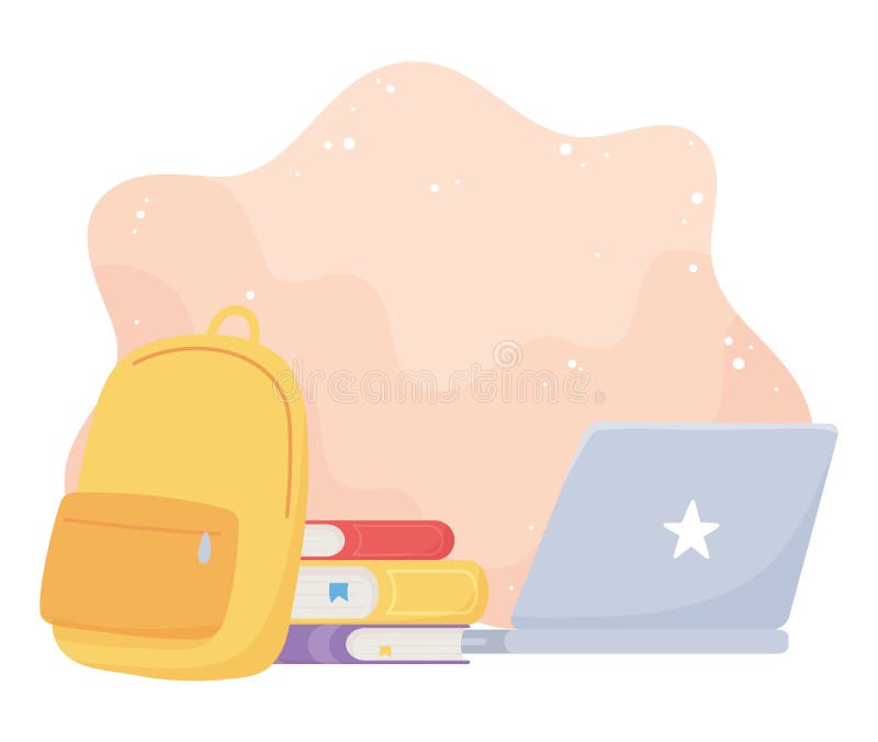 Sweet Home Stack of Books Backpack and Laptop Design Stock Vector ...