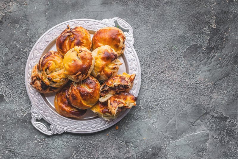 Sweet Homemade Chocolate-nut Buns on a Silver Platter. Top View Stock ...