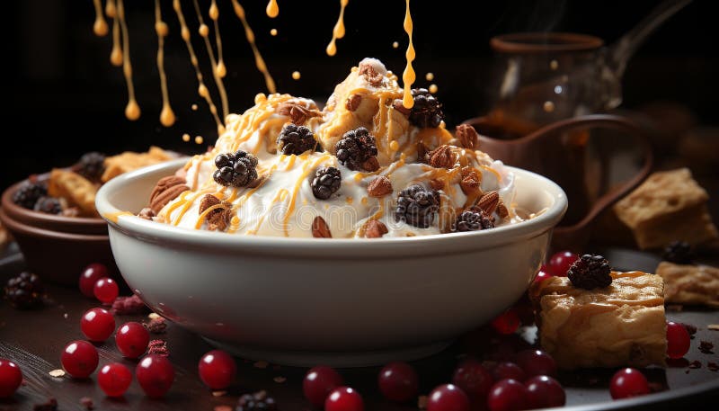 Sweet Homemade Dessert on Rustic Wooden Table Generated by AI Stock ...