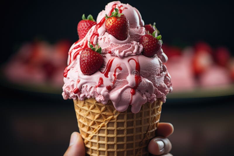 Sweet Ice Cream Cone with Strawberry Stock Illustration - Illustration ...