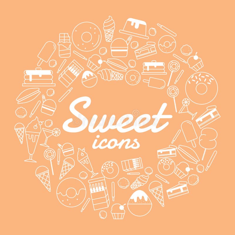 Sweet Icon Set on Orange Background. Stock Illustration - Illustration ...
