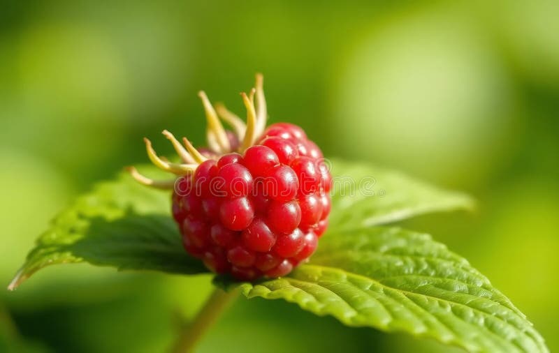 Single Red Raspberry on Leaf Stock Illustration - Illustration of ...