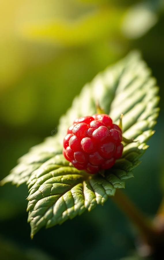 Single Red Raspberry on Leaf Stock Illustration - Illustration of juicy ...