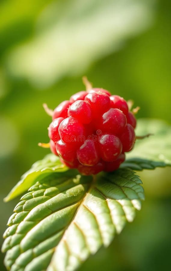 Single Red Raspberry on Leaf Stock Illustration - Illustration of ...