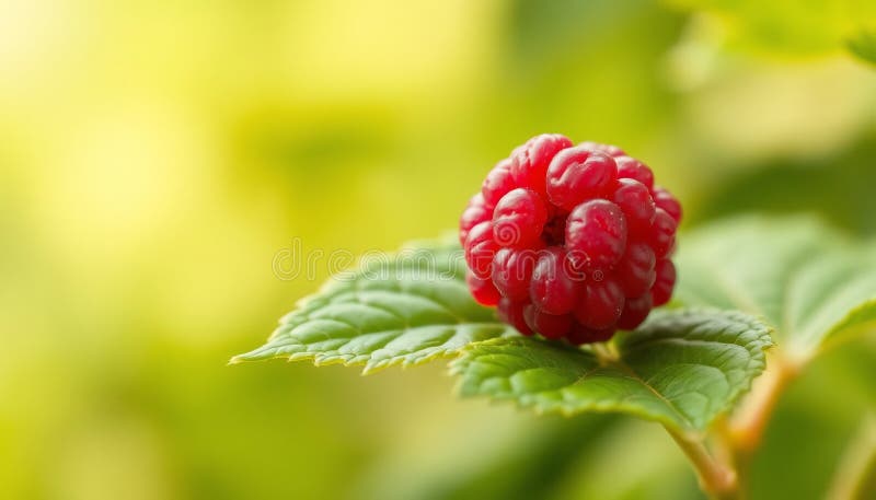 Single Red Raspberry on Leaf Stock Illustration - Illustration of ...