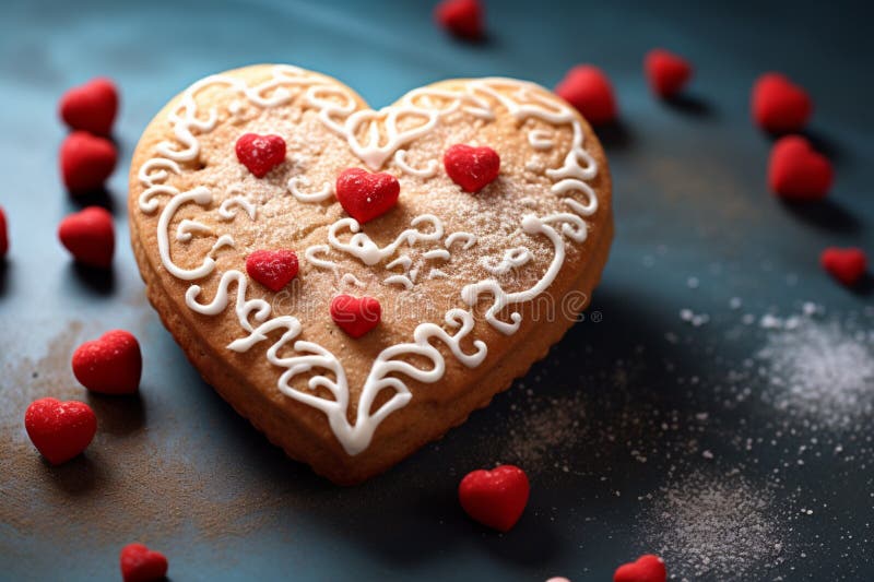 Sweet Indulgence Heart Shaped Cookie with Icing and Red Heart ...