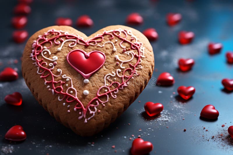 Sweet Indulgence Heart Shaped Cookie with Icing and Red Heart ...