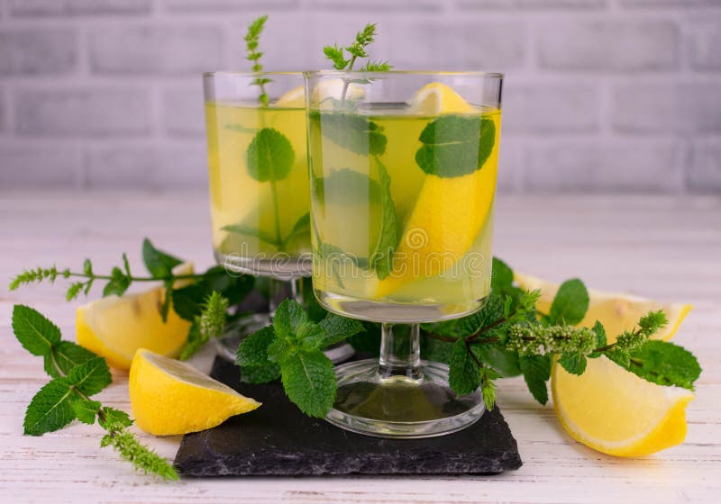 Sweet Italian Lemon Liqueur Limoncello with Mint. Stock Photo - Image ...