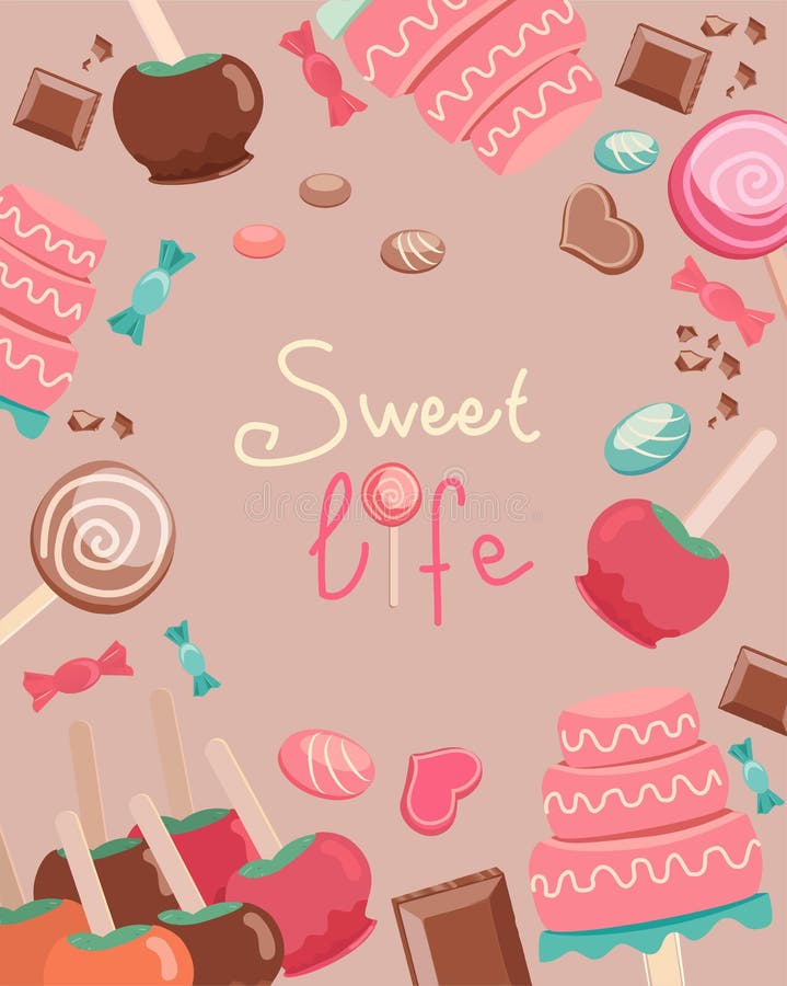 Sweet Life Text Surrounded by Sweets Graphics Stock Vector ...