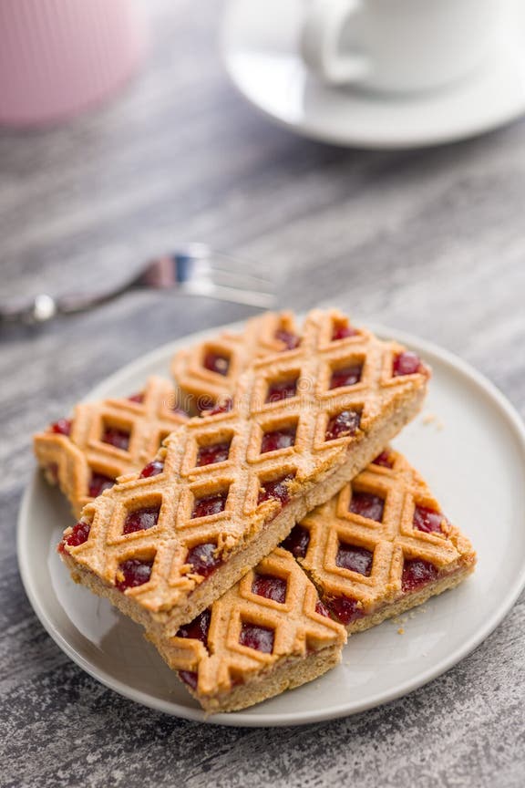 Sweet Linzer Cake on Plate on Kitchen Table Stock Image - Image of ...
