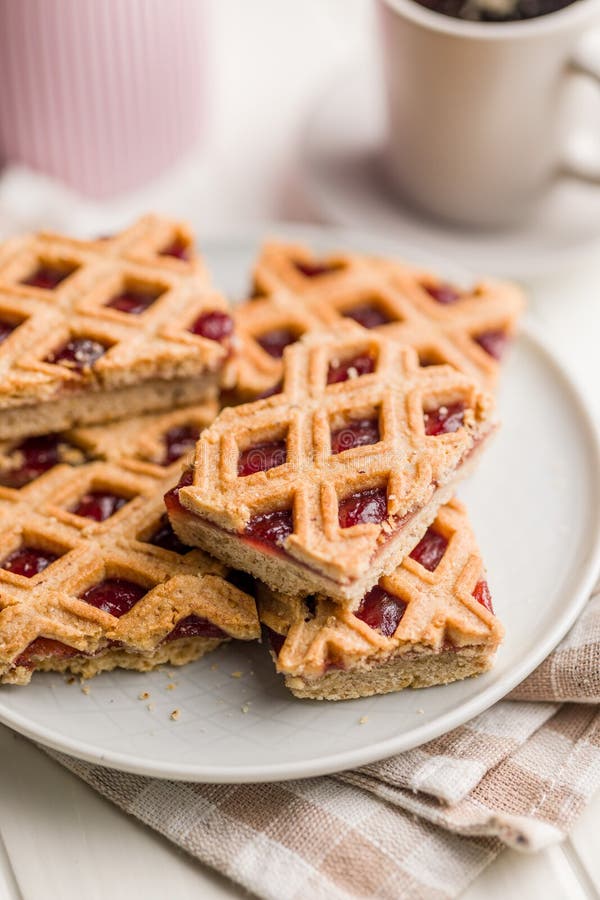 Sweet Linzer Cake on Plate on Kitchen Table Stock Photo - Image of ...