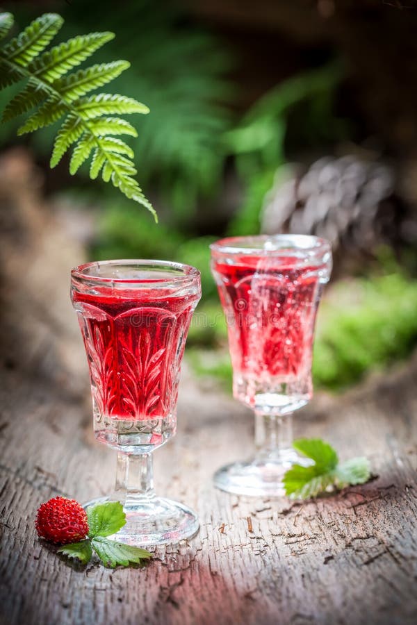 Sweet Liqueur Made of Wild Strawberry and Alcohol in Forest Stock Photo ...