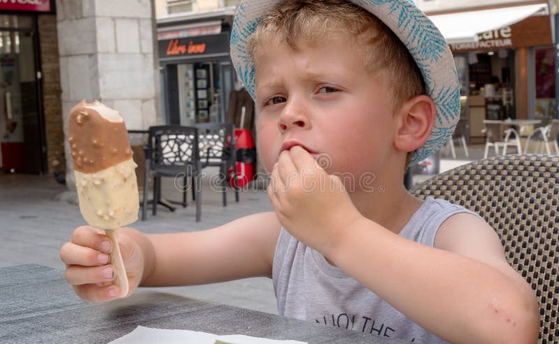 Sweet Little Child, Boy, Eating Ice Cream Stock Photo - Image of young ...