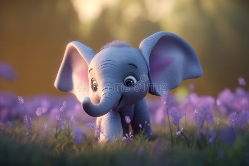 Sweet Little Elephant among the Lavender Fields Stock Illustration ...