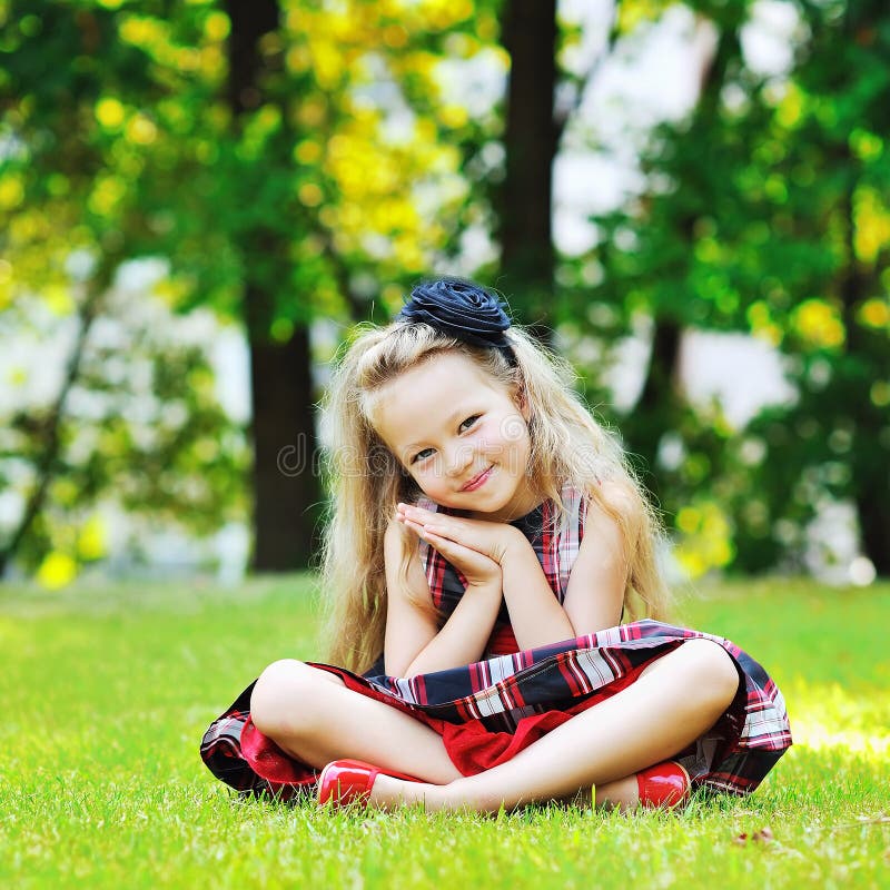 Sweet Little Girl in a Summer Park Stock Photo - Image of eyes, nature ...