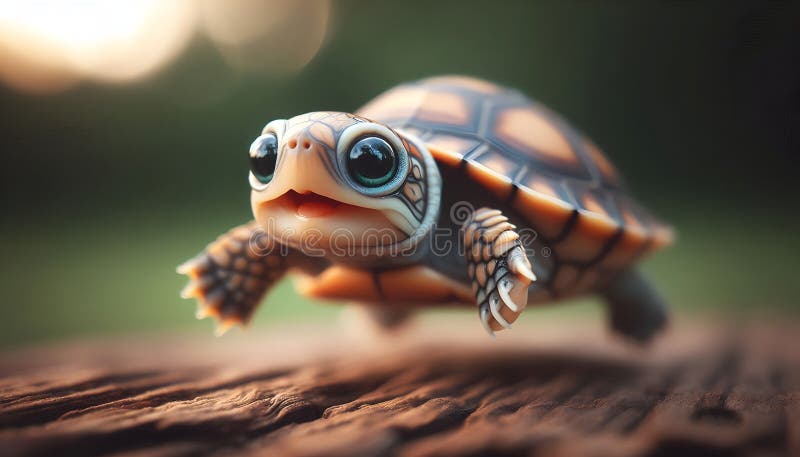 A Sweet Little Turtle is Jumping Forward in a Forest Stock Illustration - Illustration of jungle ...