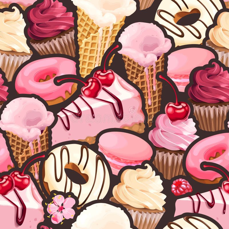 Seamless Pattern with Pink and White Sweets Stock Vector - Illustration ...