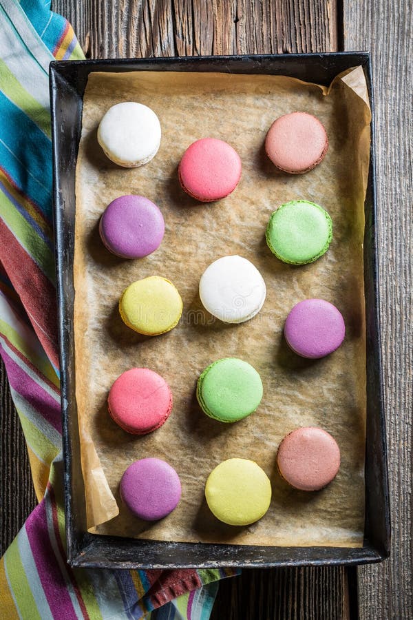 Sweet Macaroons of Flower Flavour. Creative Dessert Compositions Stock ...