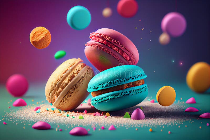 Sweet Macaroons Falling in Motion, AI Generated Stock Illustration ...