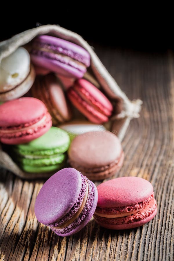Sweet Macaroons of Flower Flavour. Creative Dessert Compositions Stock ...